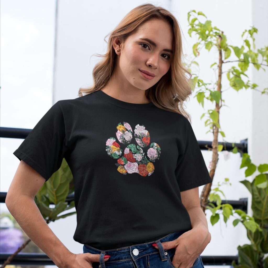 Paw Flowers Short Sleeve Cotton Tshirt – BigDogsCloset